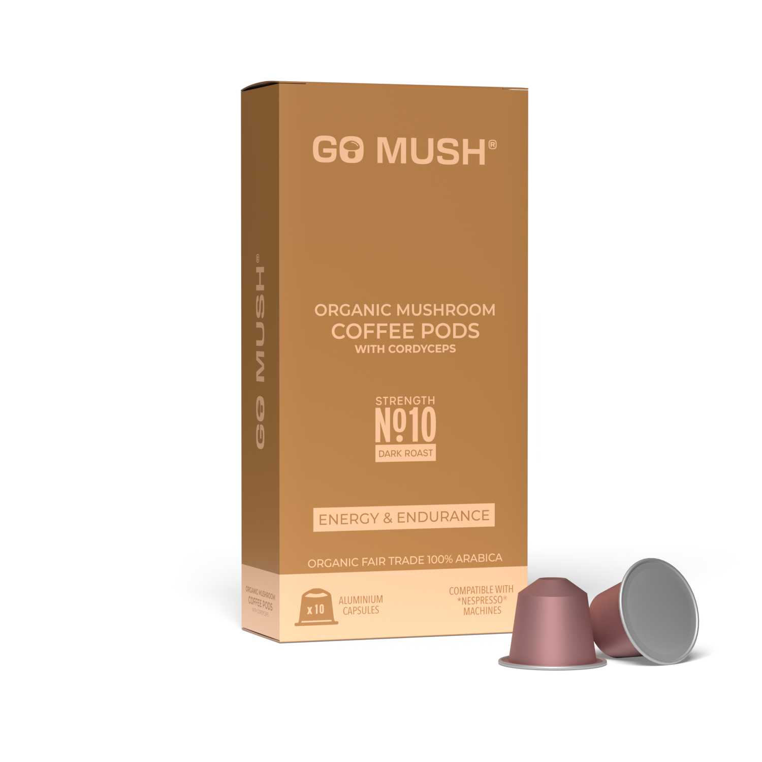 ORGANIC MUSHROOM COFFEE PODS WITH CORDYCEPS - ENERGY & ENDURANCE - 10
